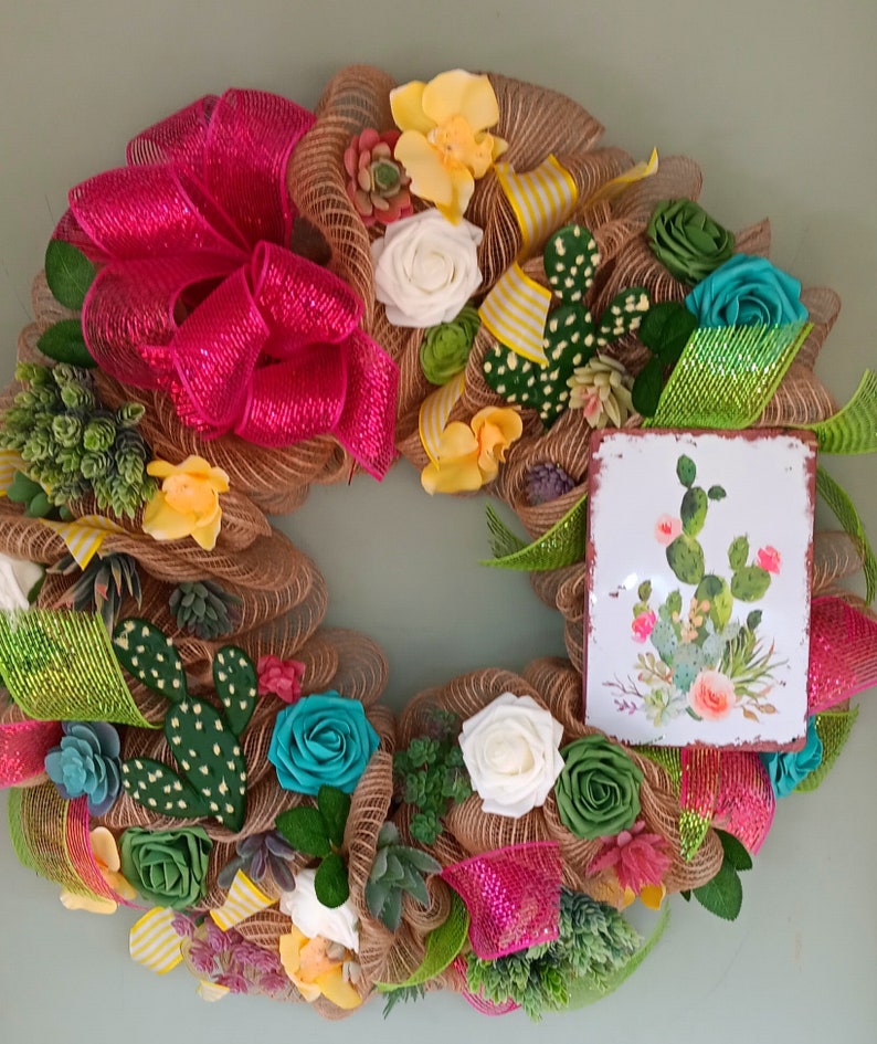 Summer Cactus-succulent Door Wreath. Wreath Hanger Included - Etsy