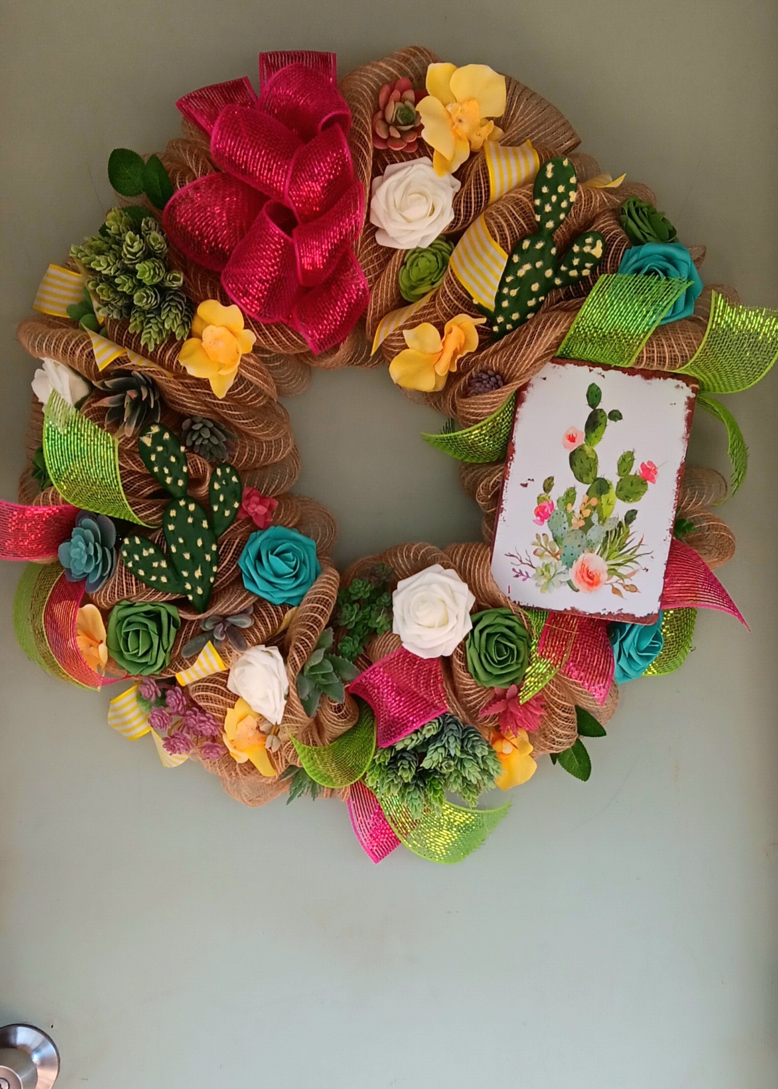 Summer Cactus-succulent Door Wreath. Wreath Hanger Included - Etsy