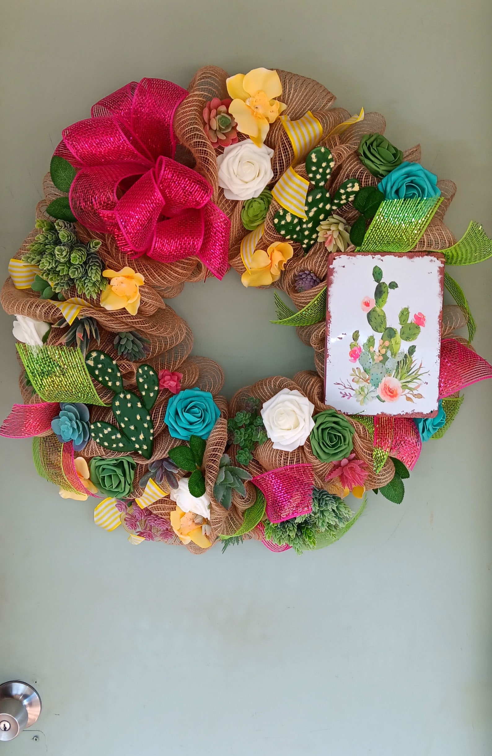 Summer Cactus-succulent Door Wreath. Wreath Hanger Included - Etsy