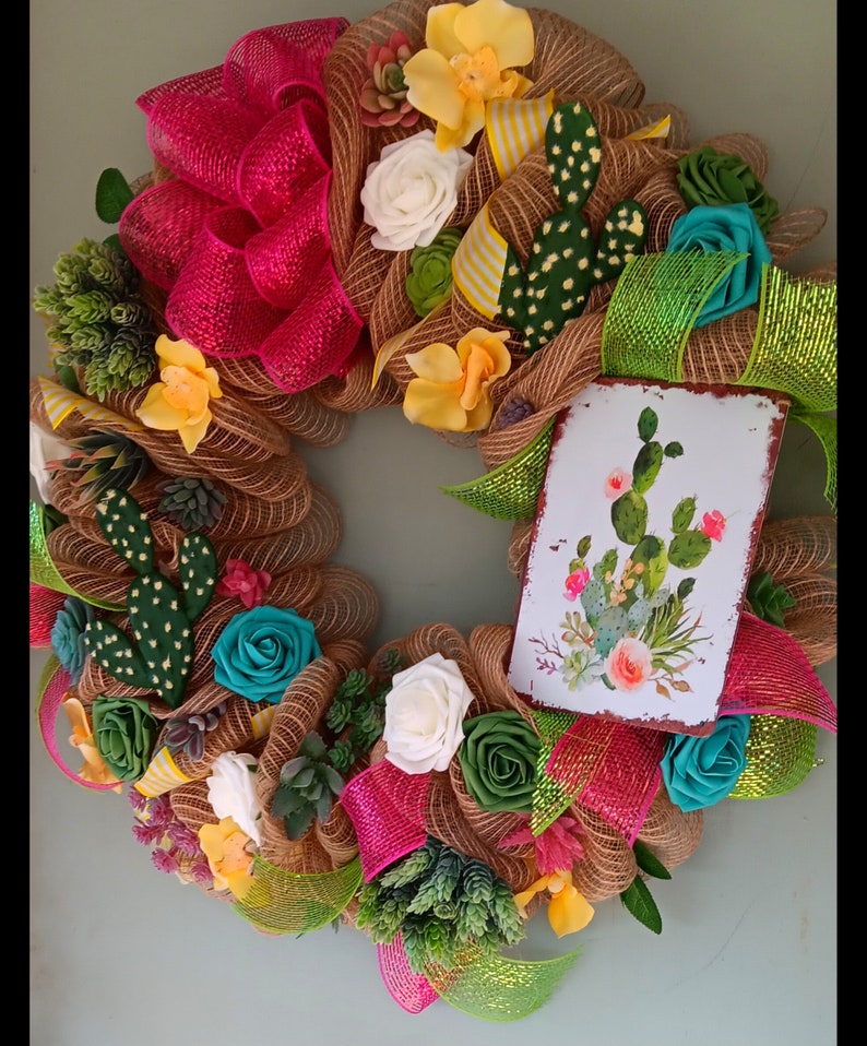 Summer Cactus-succulent Door Wreath. Wreath Hanger Included - Etsy