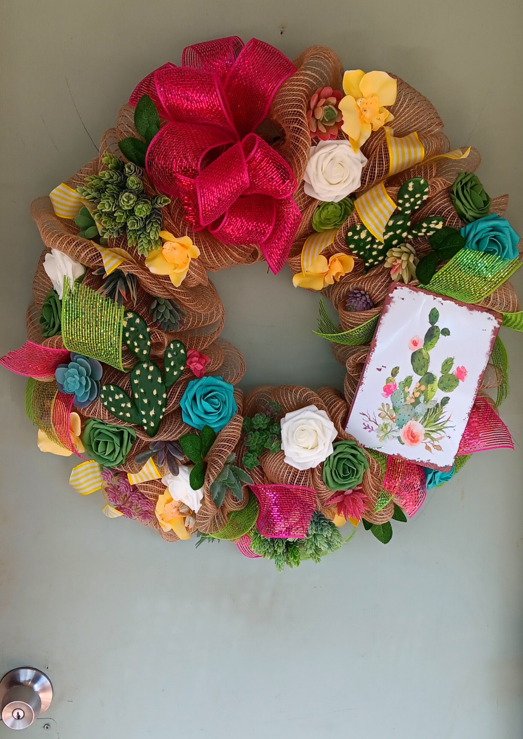 Summer Cactus-succulent Door Wreath. Wreath Hanger Included - Etsy