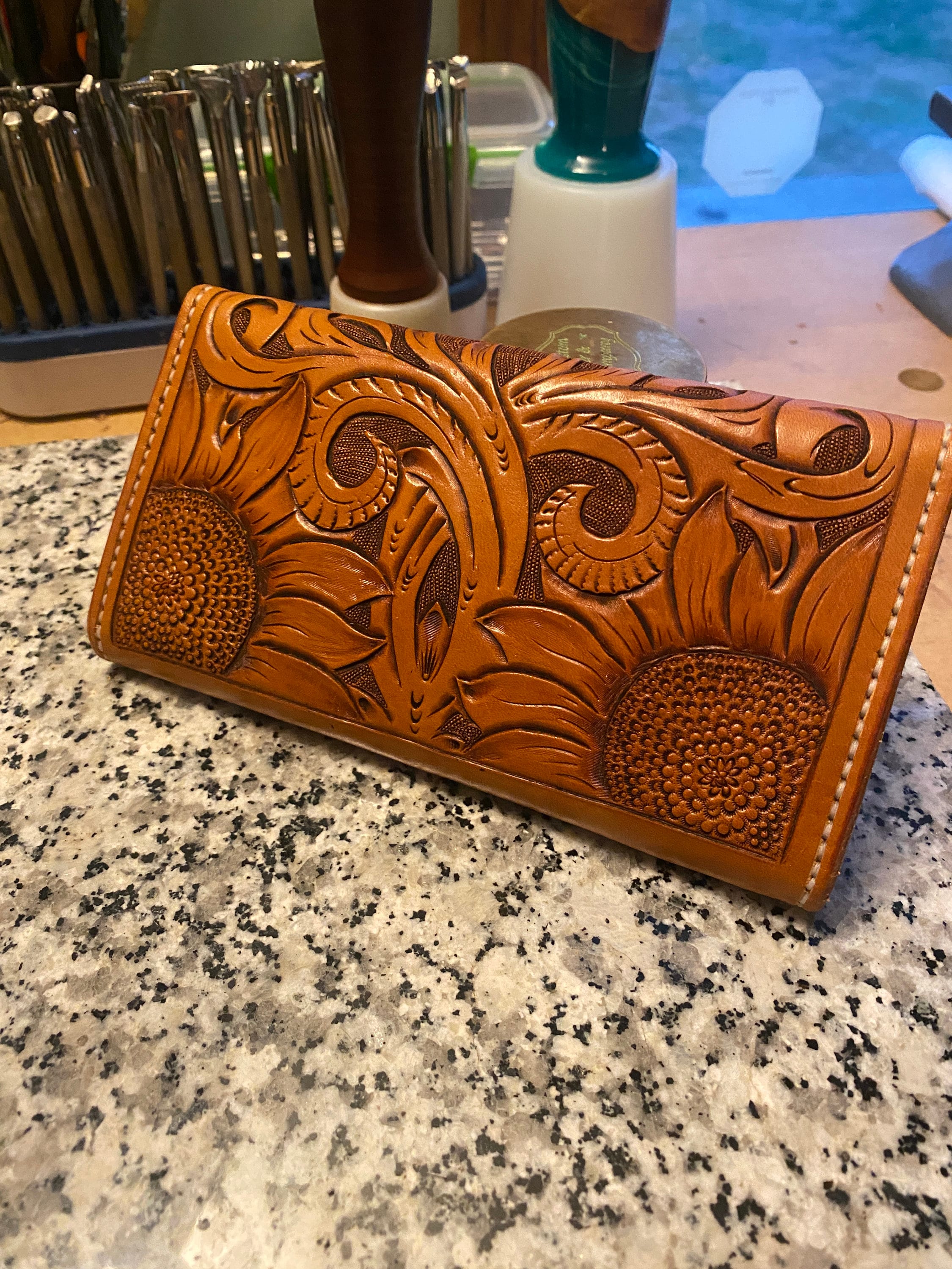 Tooled Western Leather Clutch Wallet - Etsy