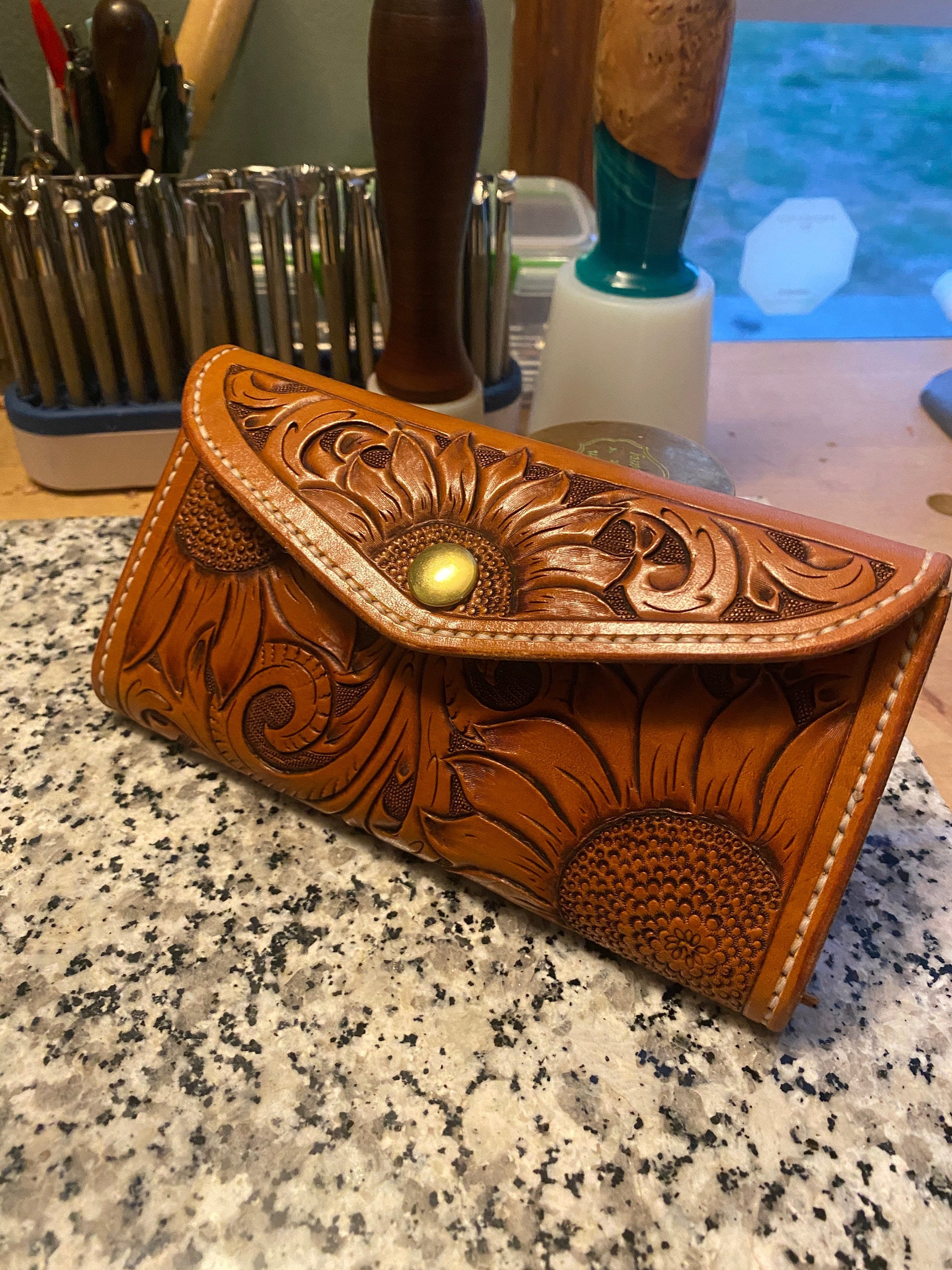 Tooled Western Leather Clutch Wallet - Etsy