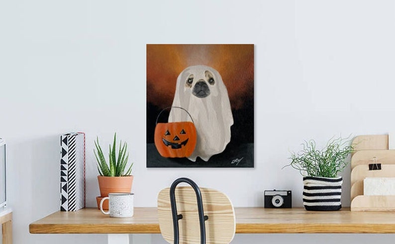 Ghost Dog Original Acrylic Painting | Pug Ghost | Halloween Wall Art ...