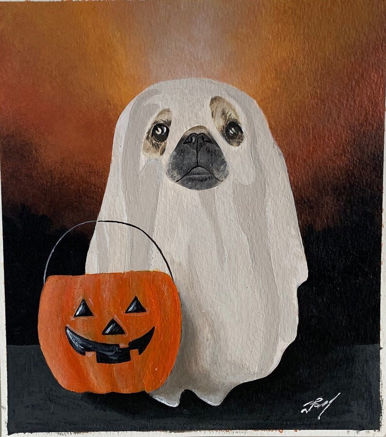 Ghost Dog Original Acrylic Painting | Pug Ghost | Halloween Wall Art ...