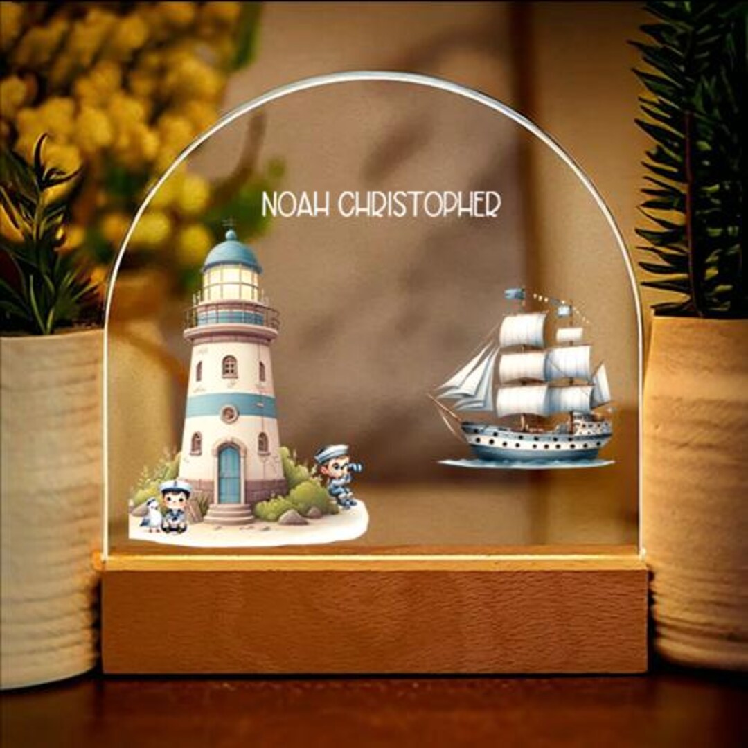Personalized Boy Sailor Lighthouse Half Round Acrylic Night Light With ...