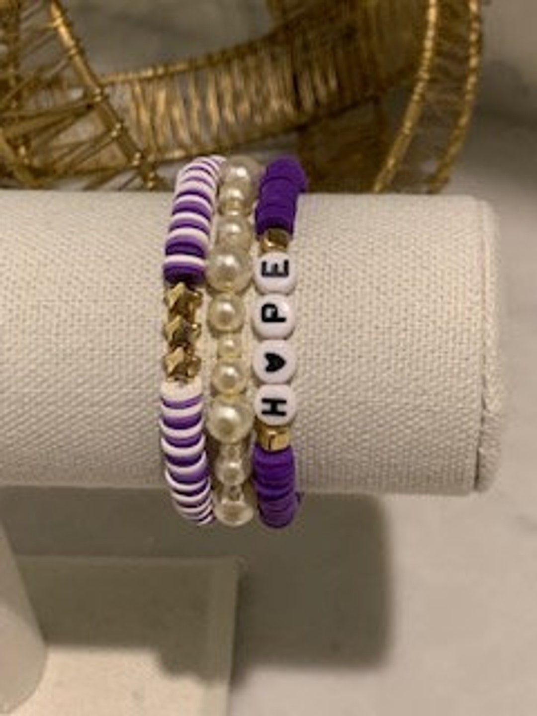 Purple Hope Clay Bead Bracelet - Etsy