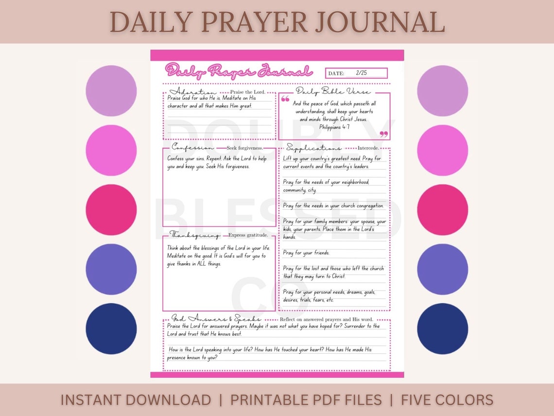 Daily Prayer Journal Printable PDF Template Instant Digital Download ...