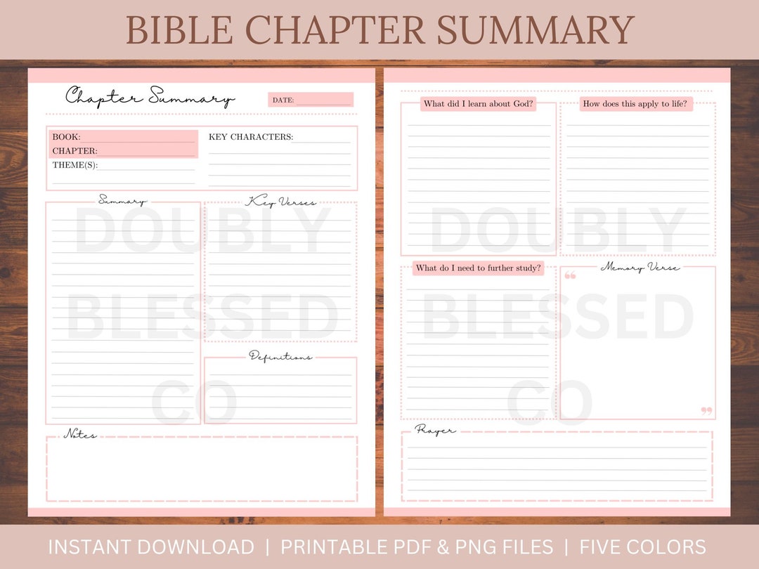 Bible Chapter Summary PDF PNG Printable Template Instant Download ...
