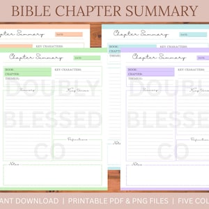 Bible Chapter Summary PDF PNG Printable Template Instant Download ...