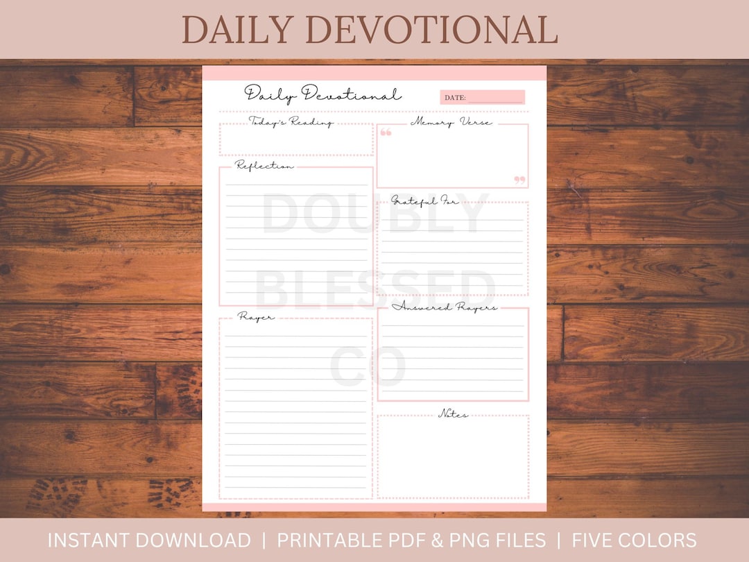 Plantilla imprimible en formato PDF PNG de diario devocional diario Descarga instantánea Colores ...