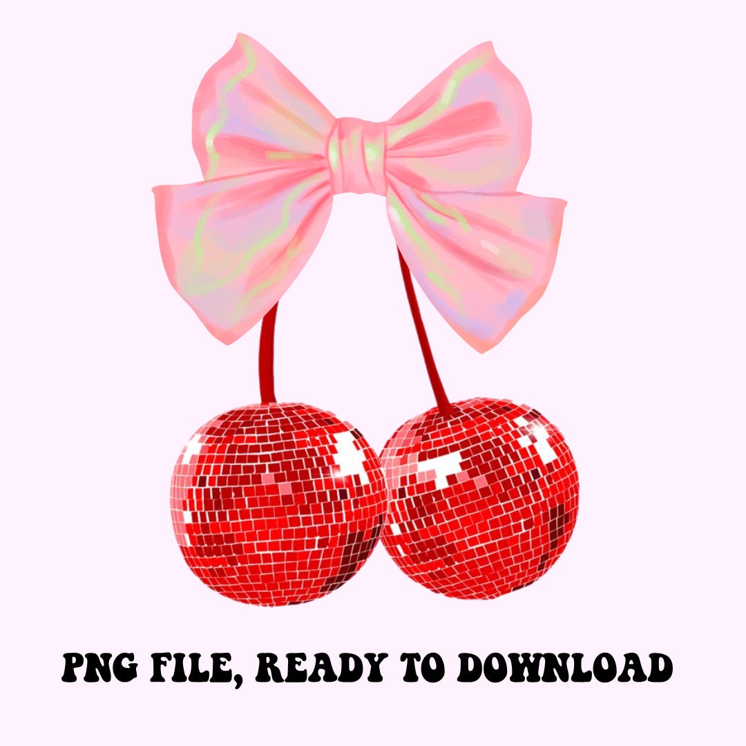 Cherry Disco Ball Bow Png, Croquette Png, Cherry Bow - Etsy