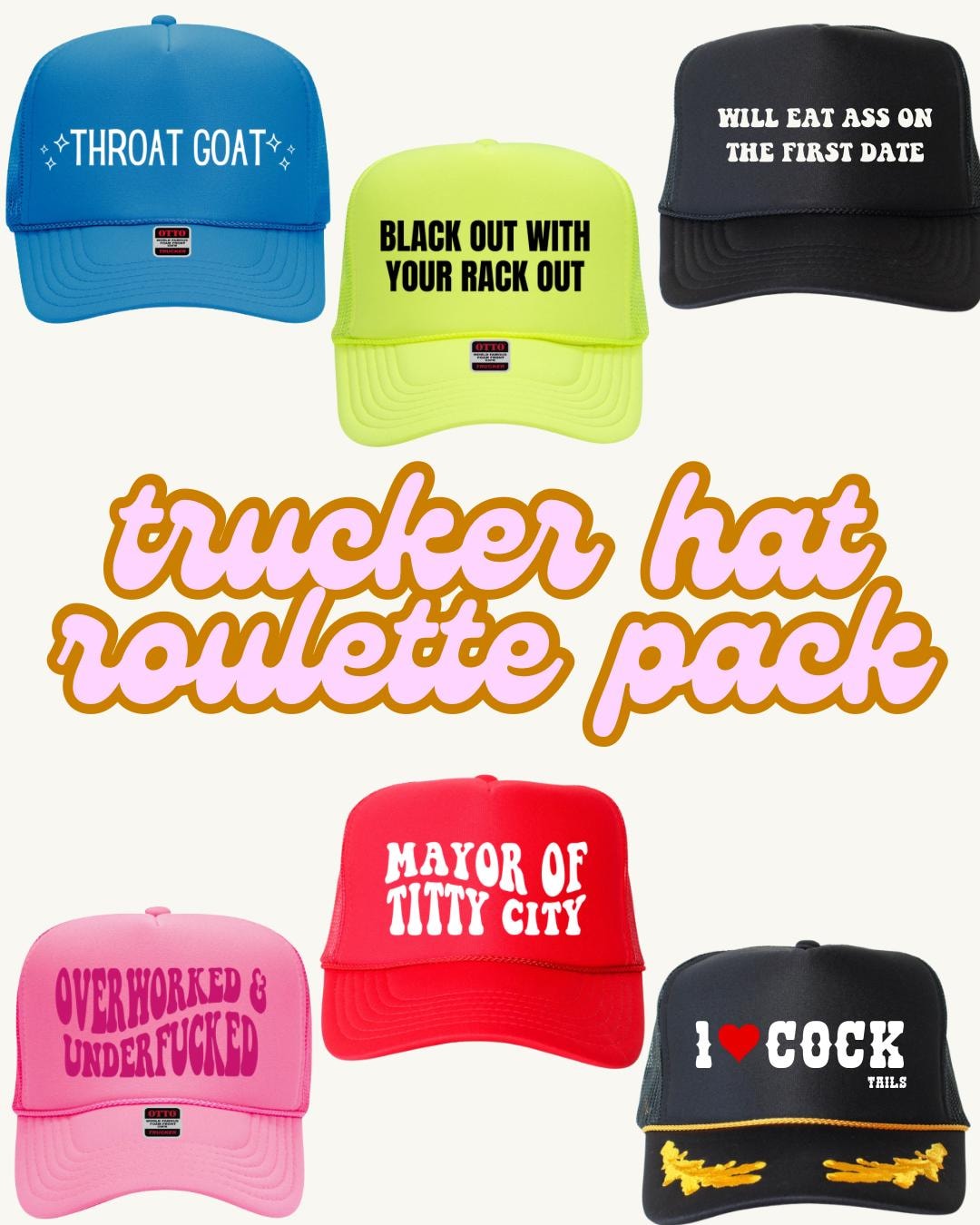 Trucker Hat Roulette Pack, Funny Trucker Hats, Adult Trucker Hat ...