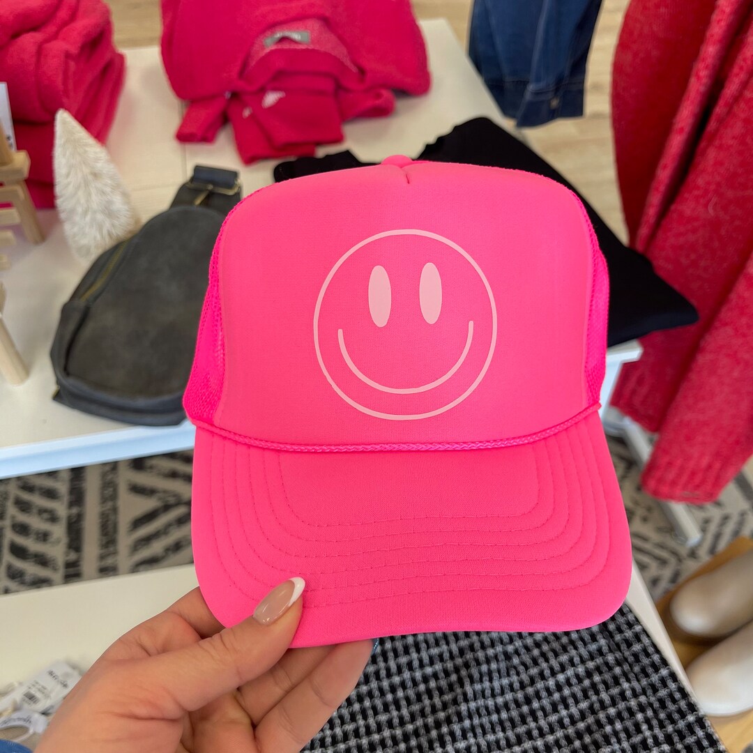 Neon Smiley Face Trucker Hat - Etsy