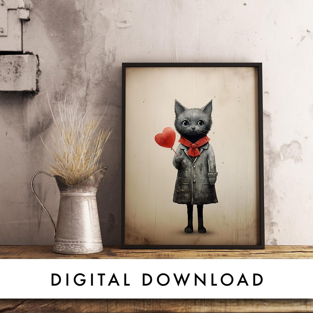 Cat Printable Valentines Day Card | Digital Download | JPG | Wall Art ...