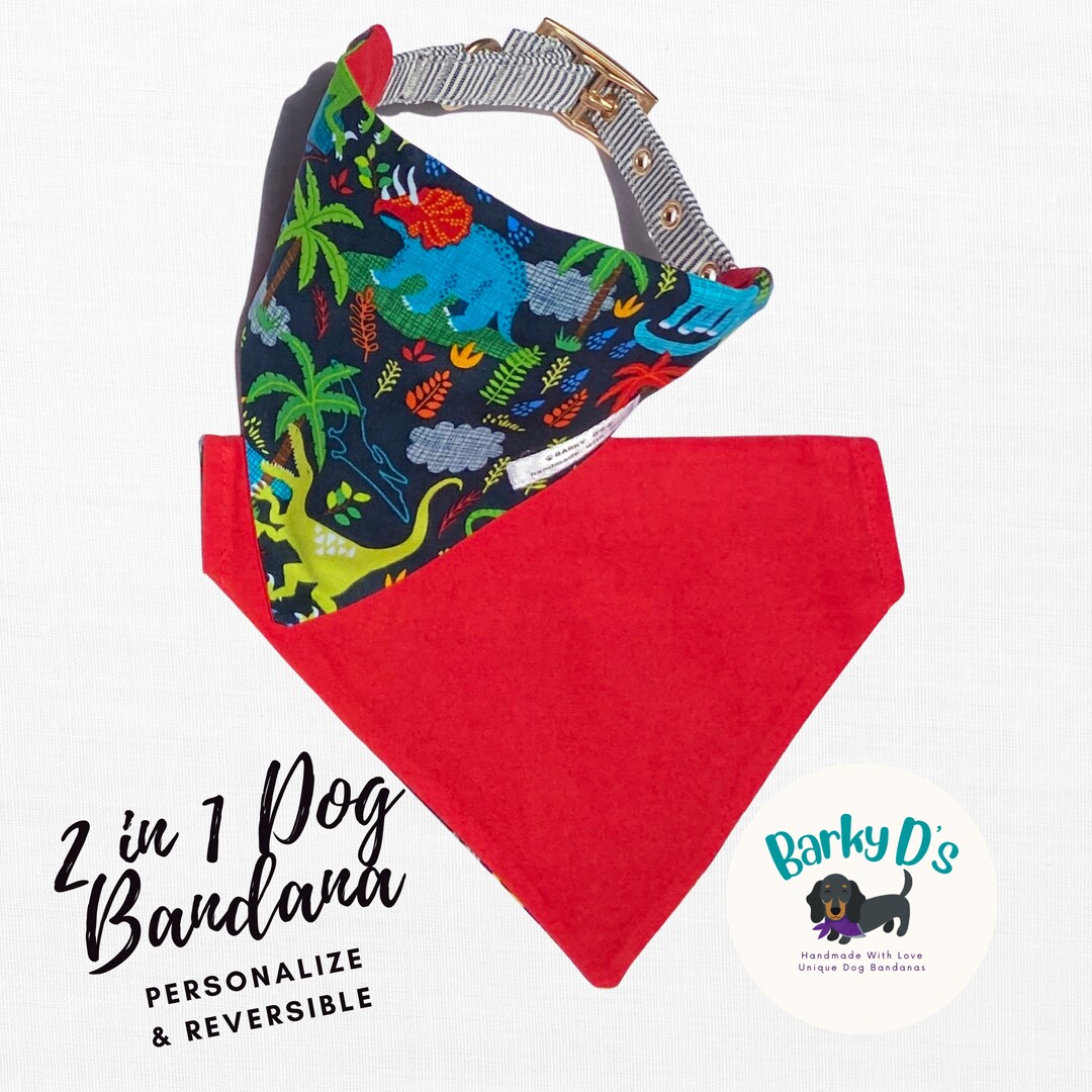 Dinosaur Dog Bandana Reversible Cotton Personalized Custom Drool Scarf ...