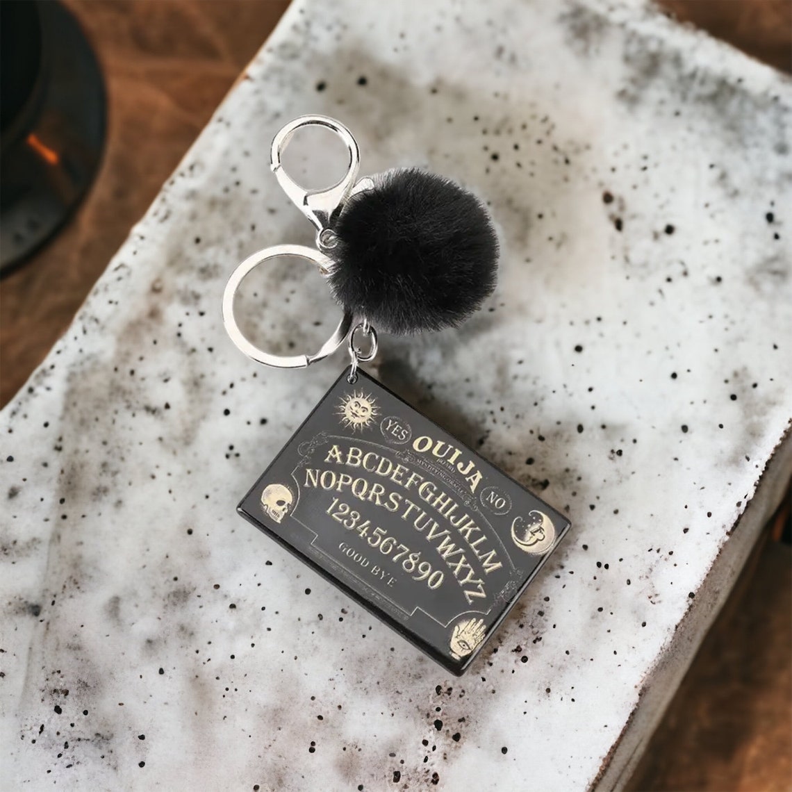 Ouija Board Keychain / Witch Puffball Charm / Magical Spiritual Board ...