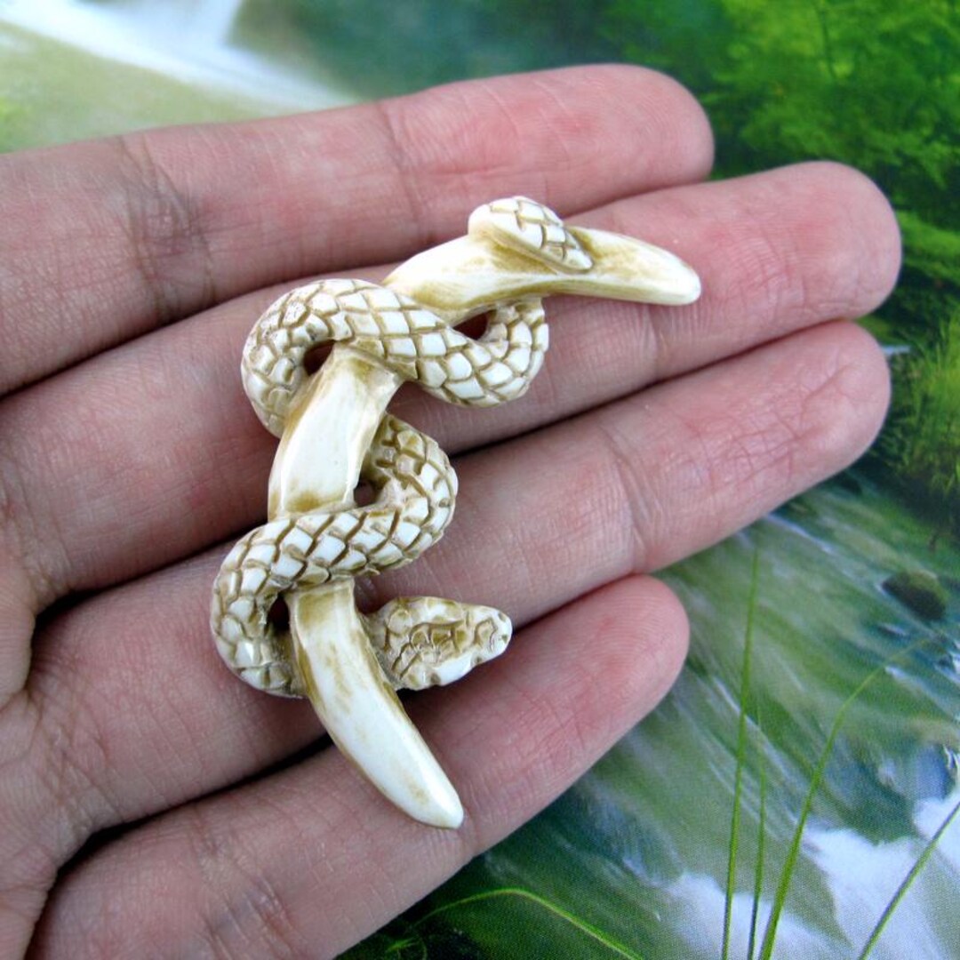 Hand Carved Bone Coiled Snake | Serpent Totem Carving | Natural Bone ...