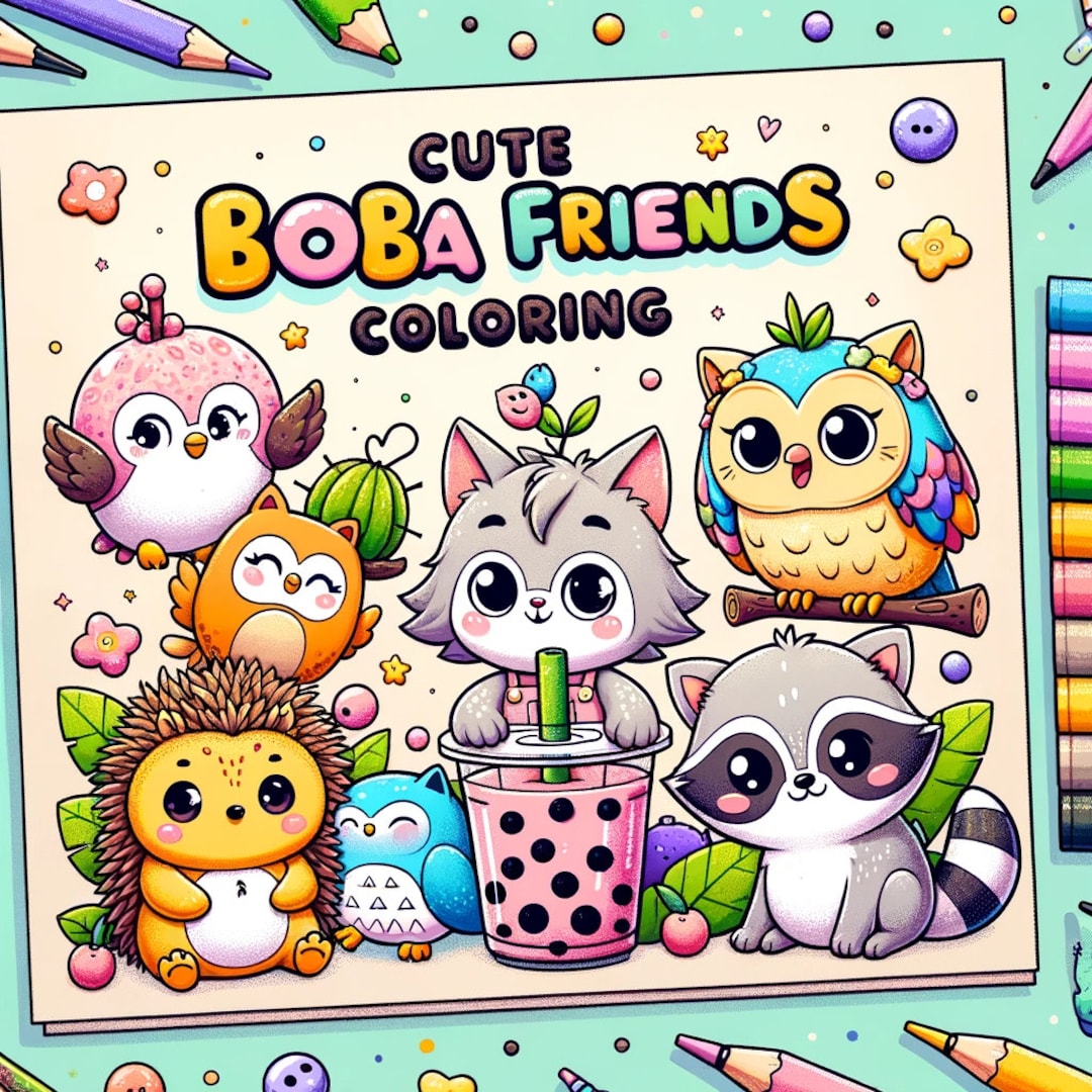 Boba Friends Coloring Sheets - Cute Animals With Boba Drinks - 11 PNG ...