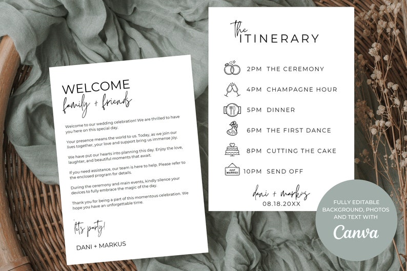 Minimalist Wedding Events Card | Modern Weekend Events | Wedding ...