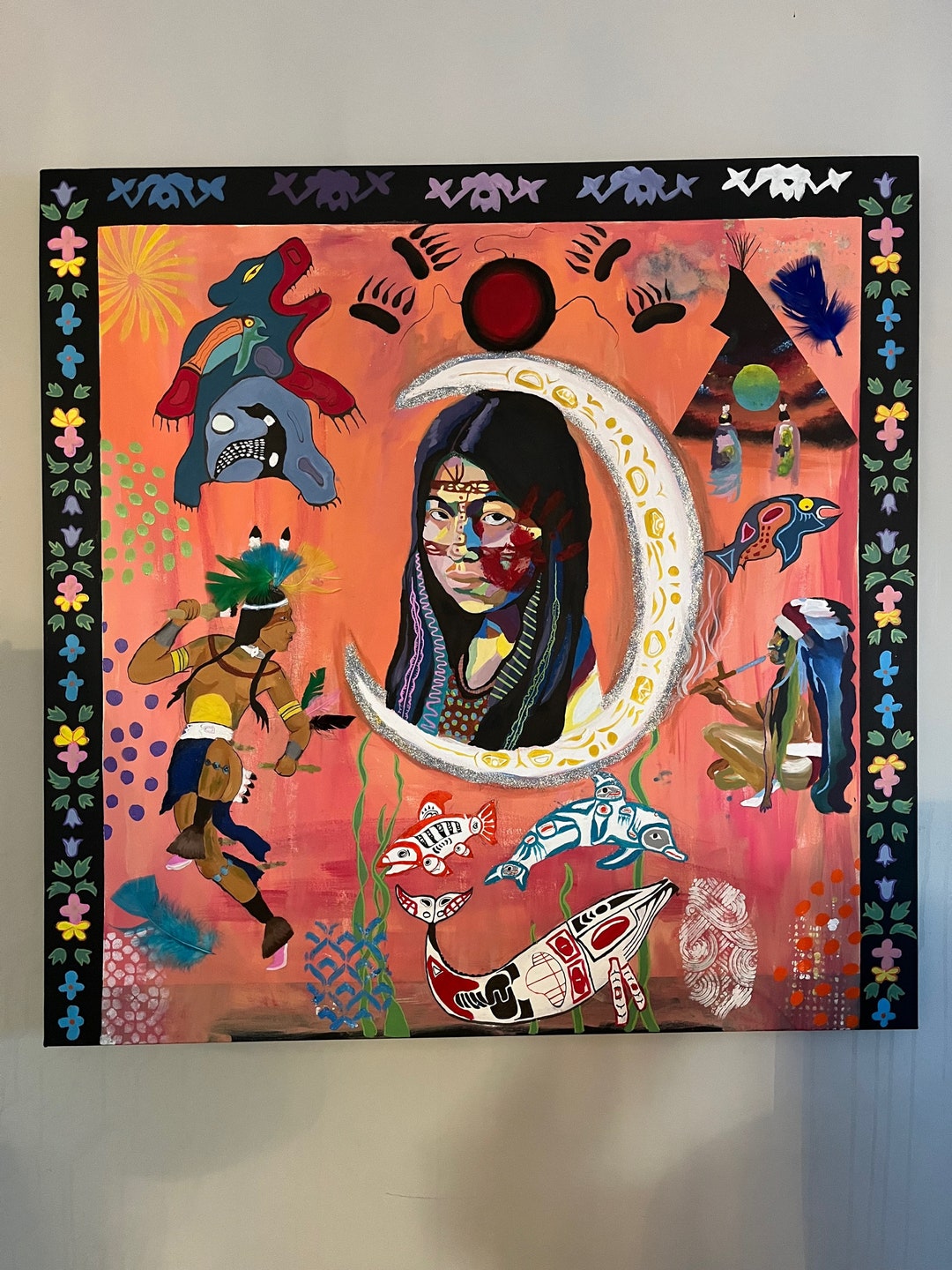 Indigenous Art in Woodland and Pop Art Style 36x36 Acrylic Painting - Etsy