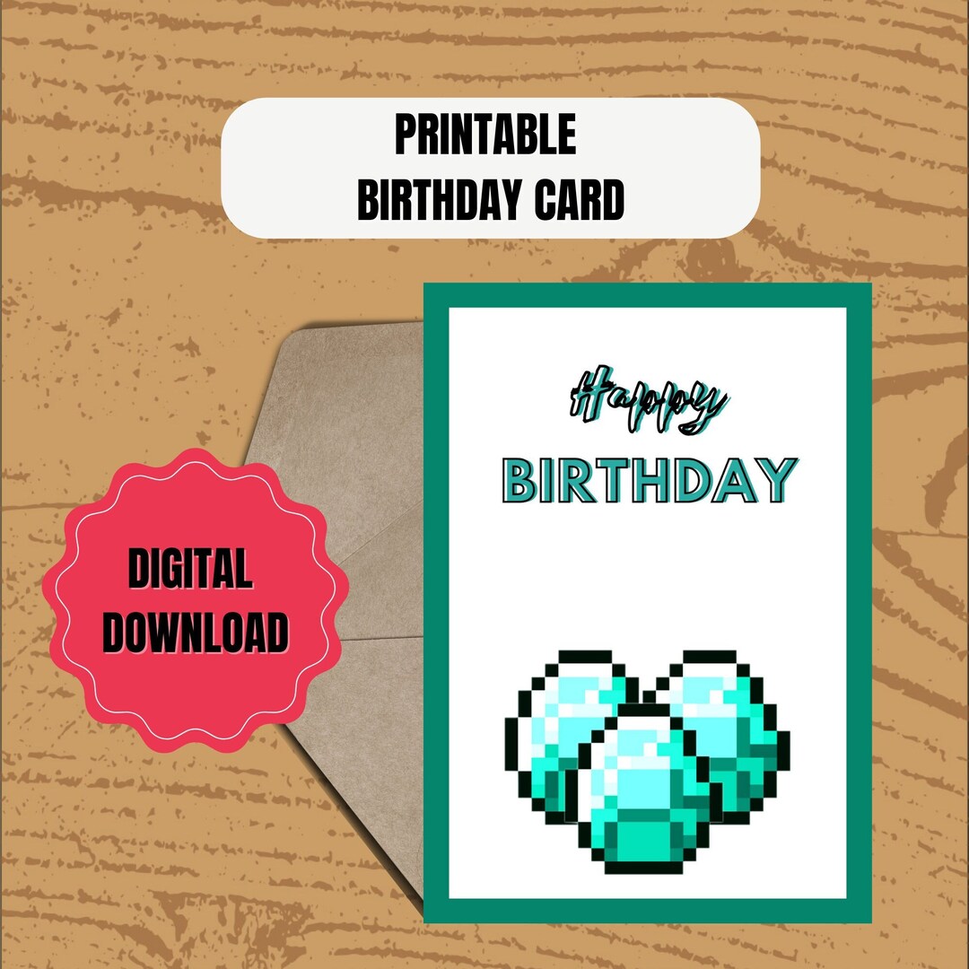 Minecraft Birthday Card Diamond Ore Birthday Card Printable Birthday ...