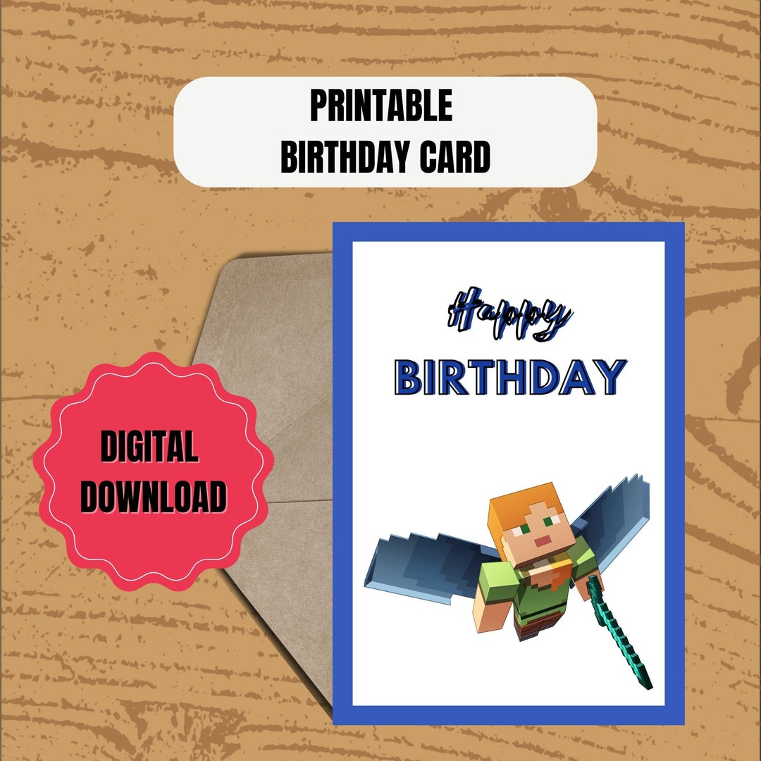 Minecraft Birthday Card Alex Birthday Card Printable Birthday Card ...