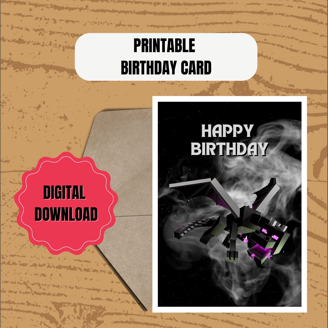 Minecraft Birthday Card Ender Dragon Birthday Card - Etsy