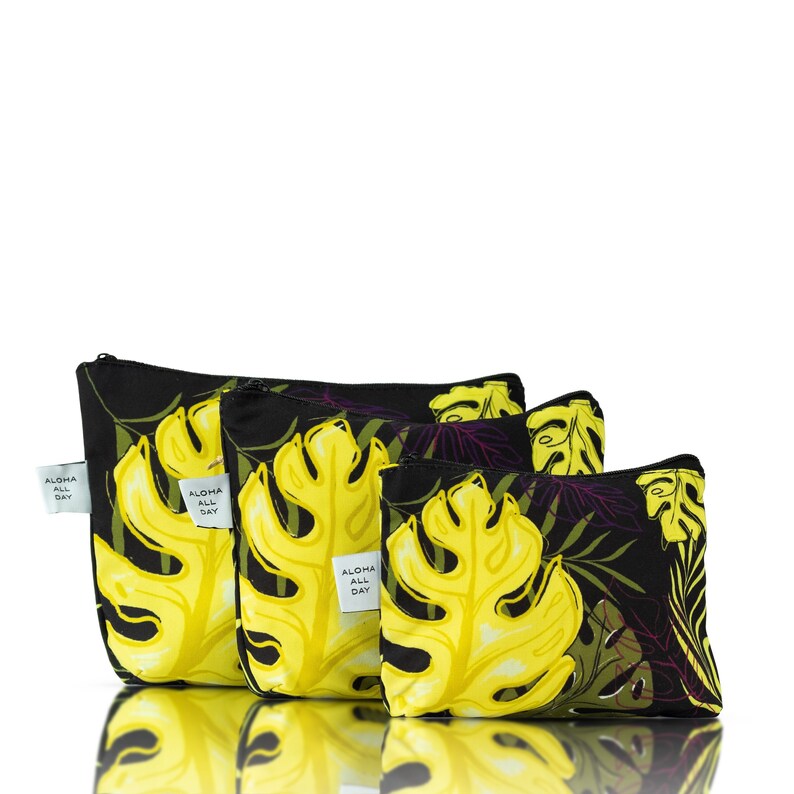 Hawaiian Yellow Monstera Canvas Pouch Bag, Makeup Bag, Cosmetic Bag ...