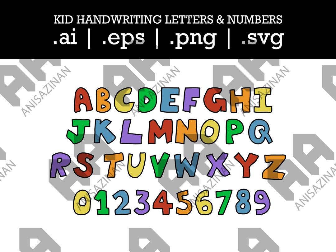 Kid Handwriting Font | Letters and Numbers (svg, Png, Eps, Ai) - Etsy ...