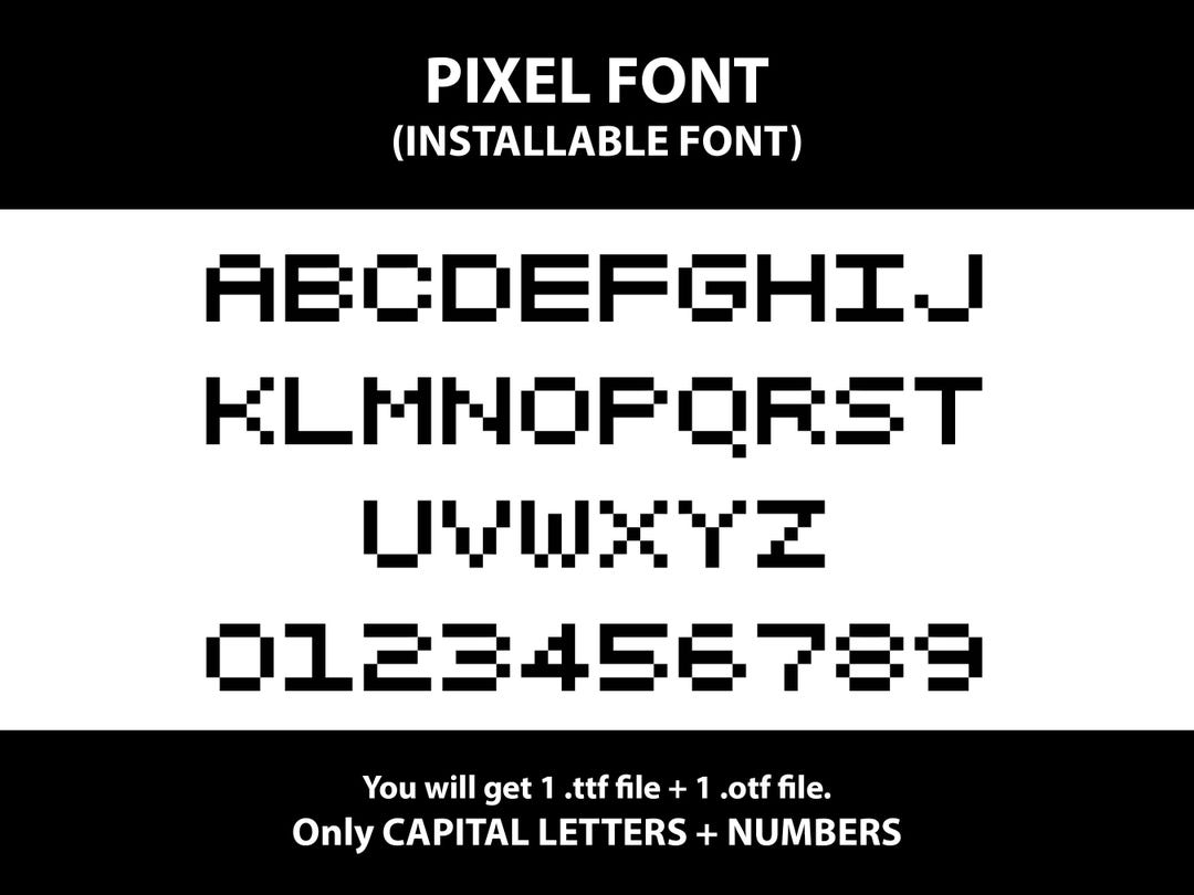 Pixel Font | Digital Font | Raster Font | Bitmap Font | 1 TTF + 1 OTF ...