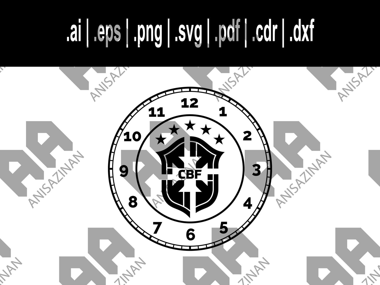 Brazil FC Clock Laser Cut File (svg, Png, Eps, Ai, Pdf, Cdr, Dxf) - Etsy