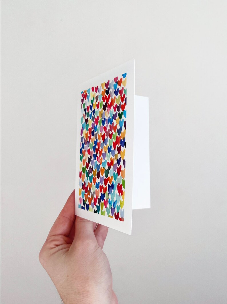 Rainbow Heart Pattern Greeting Card | Watercolour Illustration Art ...