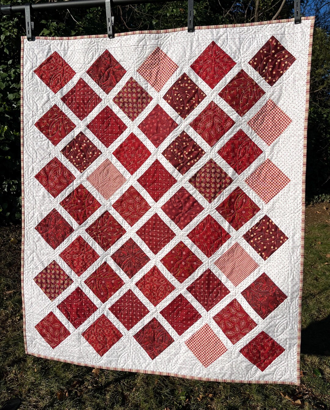 Handmade Baby Quilt, Baby Blanket, Moda Fabrics Garnets & Gingham (40 ...