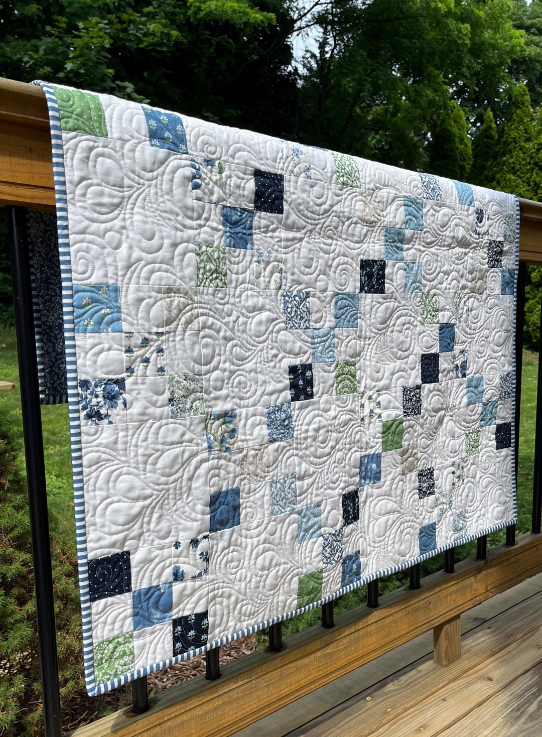 Handmade Irish Chain Baby Quilt: Moda Shoreline Fabric, Blues, Tans ...