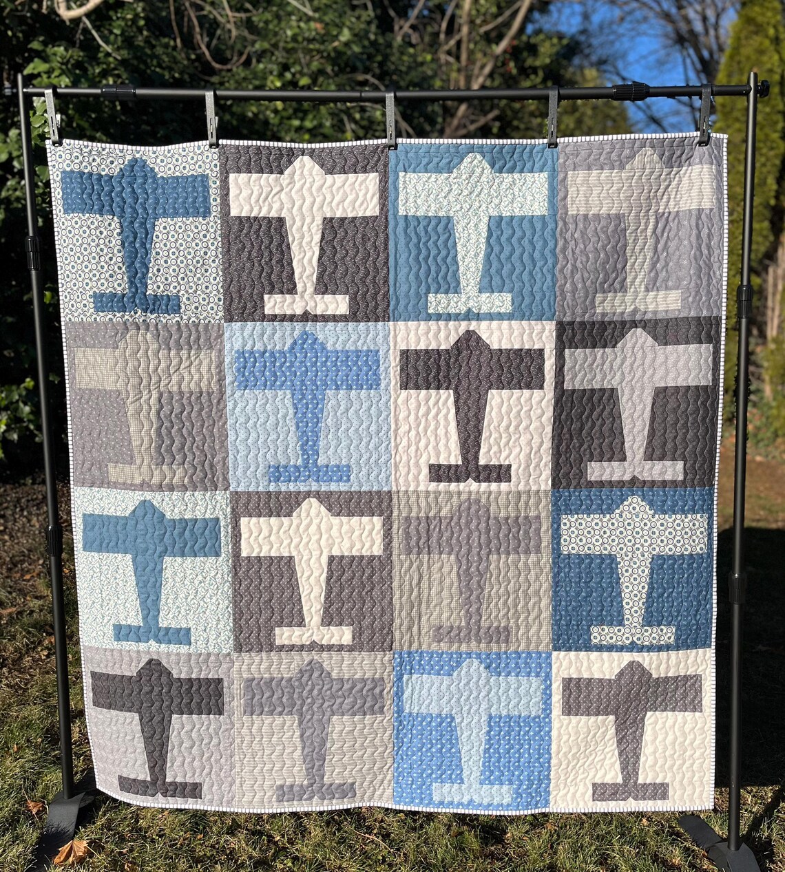 Handmade Airplane Quilt - Throw Size Blanket (64x64) Neutral Colors ...