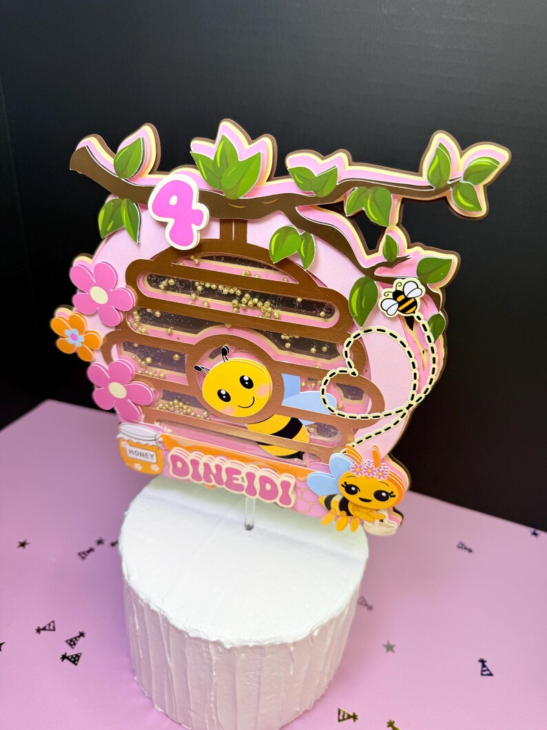 Bee Cake Topper, Pink & Yellow Honeycomb, Custom Birthday Decor - Etsy