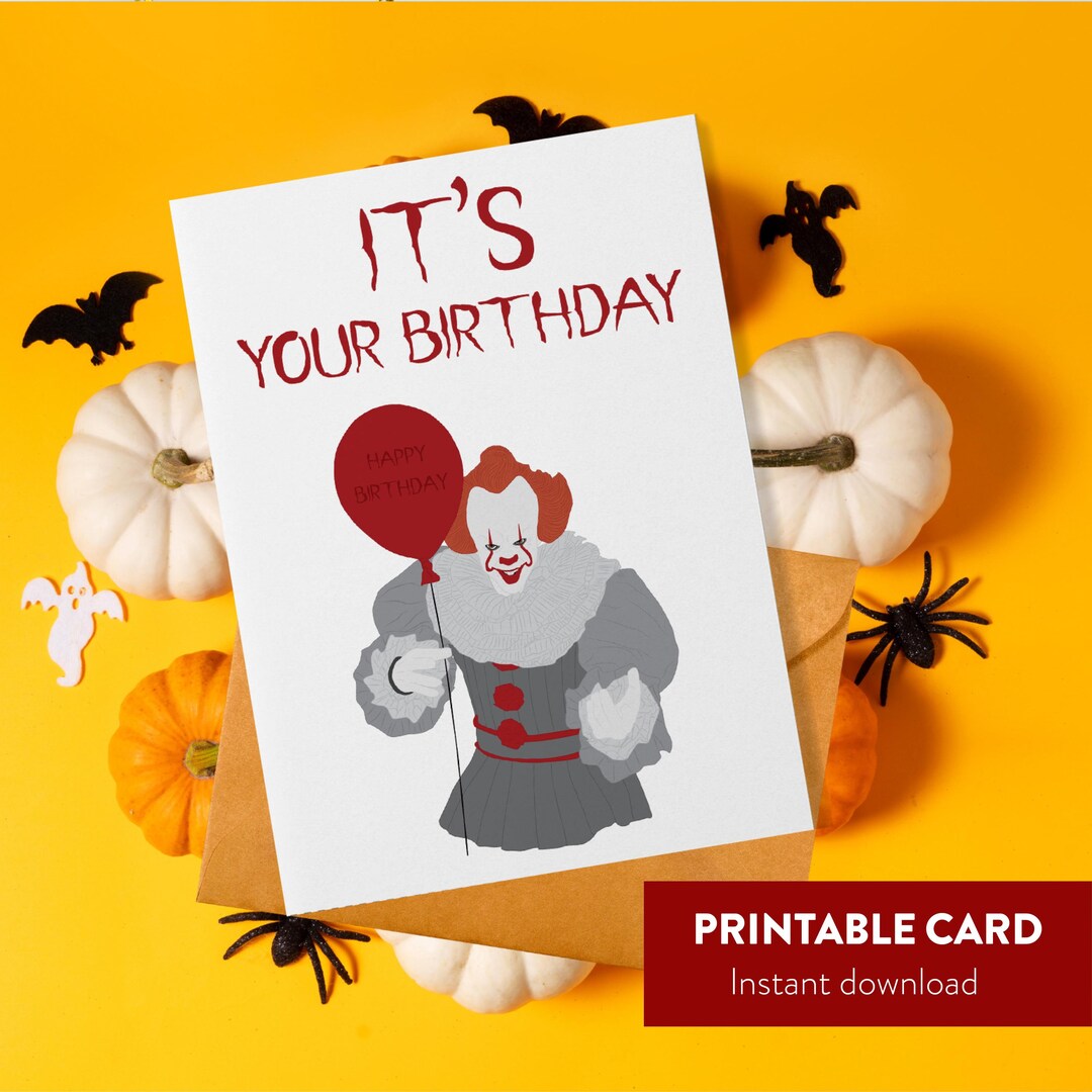 Creepy Clown Birthday Card, Horror-themed Greeting, Printable Scary ...