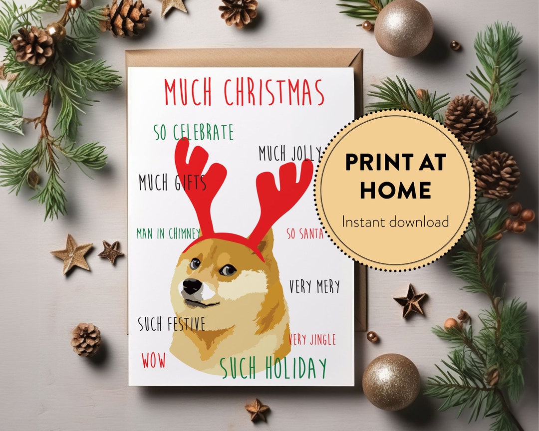 Funny Doge Meme Printable Christmas Card, Shiba Inu Dog, Cute Dog ...