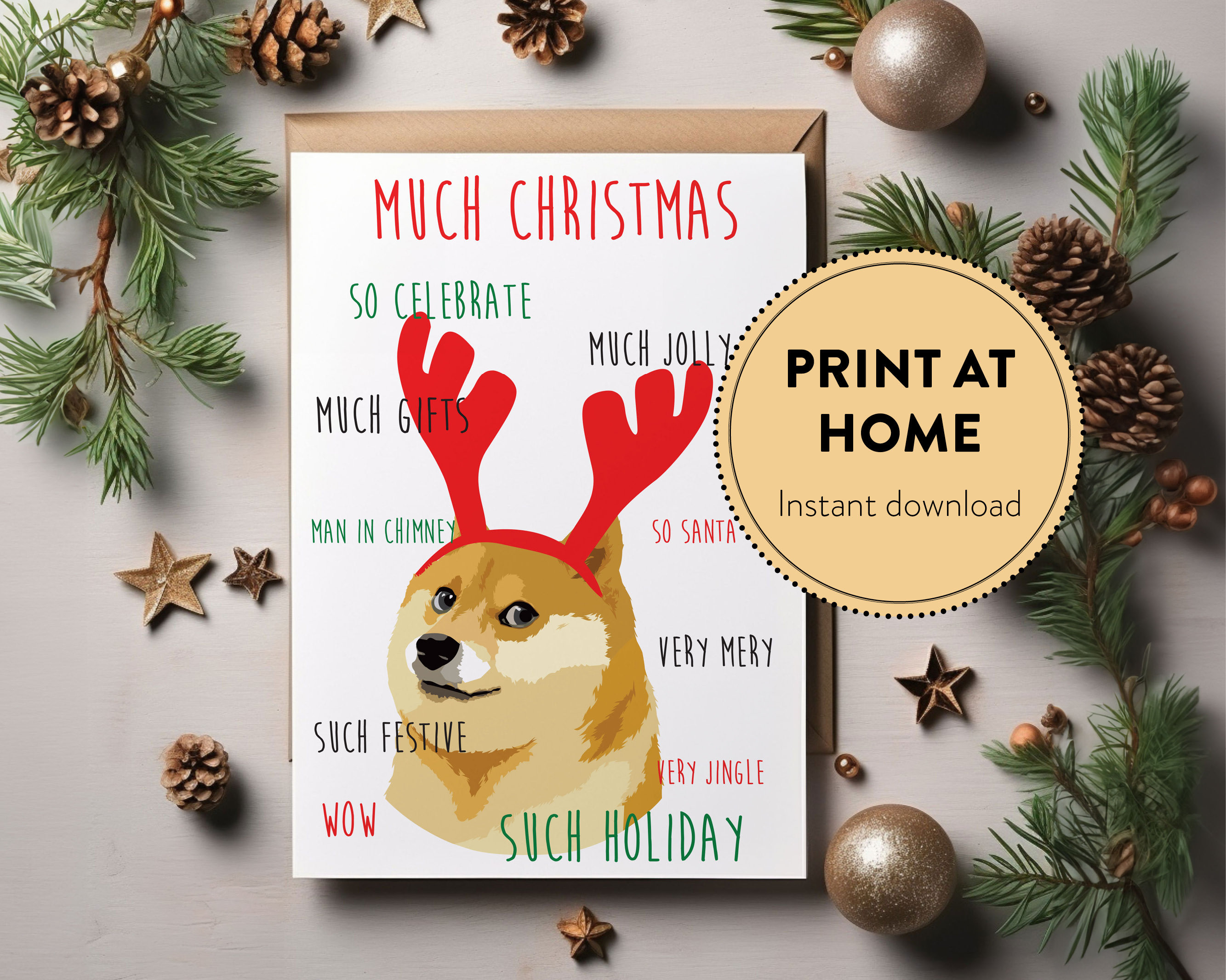 Funny Doge Meme Printable Christmas Card, Shiba Inu Dog, Cute Dog ...