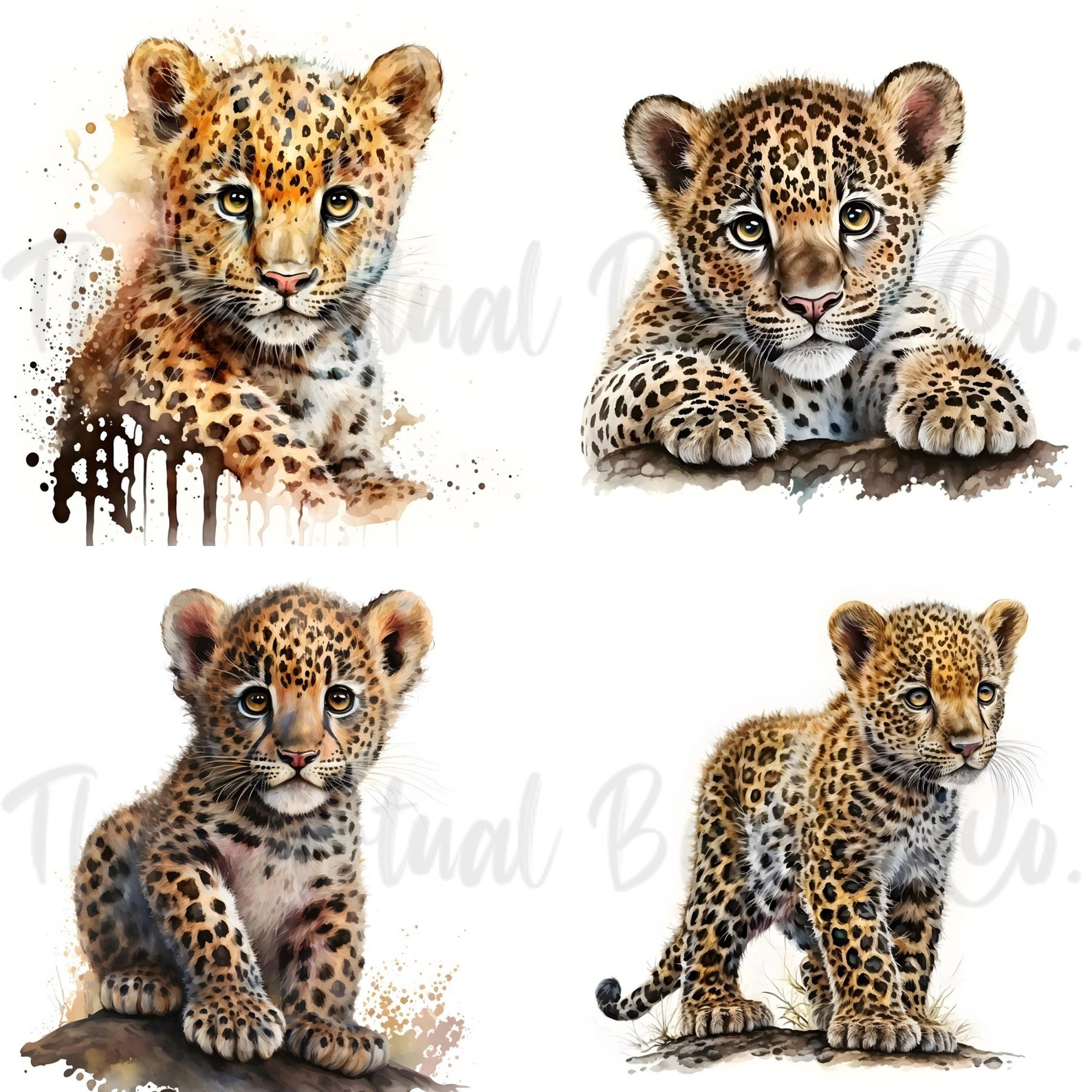 Jungle Animals Clipart PNG Bundle, Baby Jaguar PNG, Watercolor, Baby ...