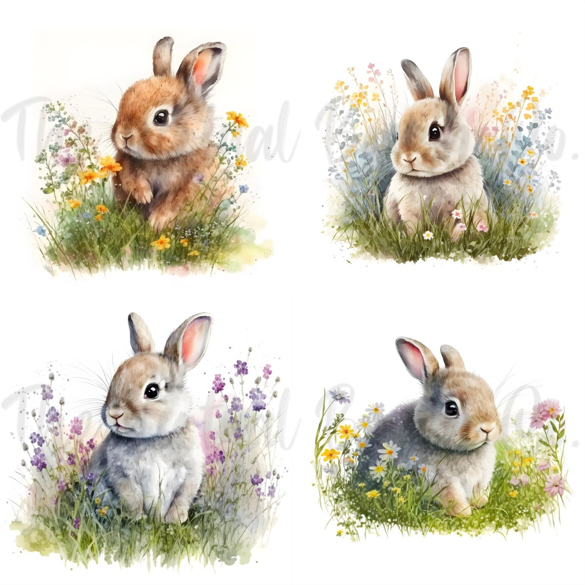 Bunny Rabbit Watercolor Clipart Cute Baby Shower Graphics - Etsy