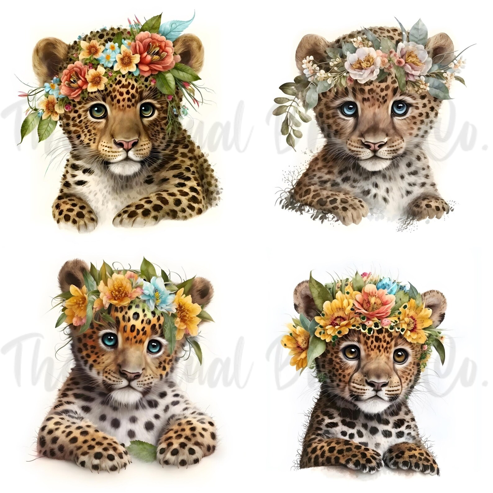 Jungle Animals Clipart PNG Bundle, Baby Jaguar PNG, Watercolor, Baby ...
