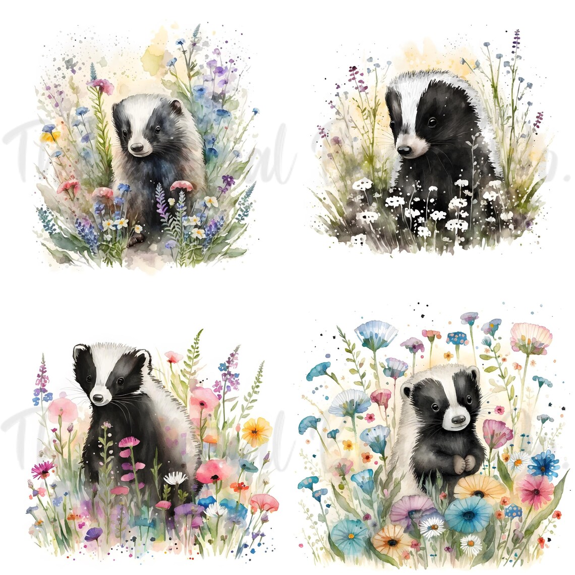 Woodland Animal PNG, Skunk Clip Art, Skunk PNG, Watercolor, Baby Skunk ...