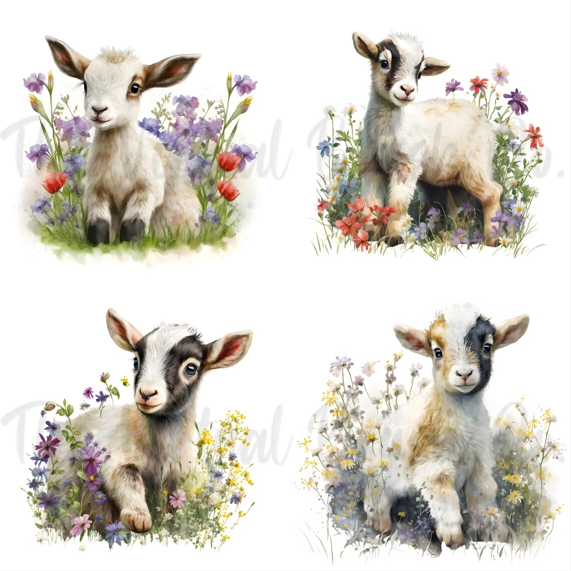 Baby Goat Clipart, Farm Animals PNG, Baby Goat PNG, Watercolor, Farm ...