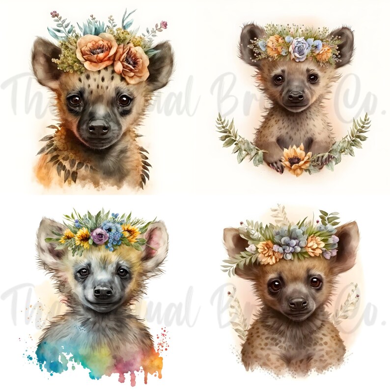Safari Animals Clipart PNG Bundle Baby Hyena PNG Watercolor - Etsy