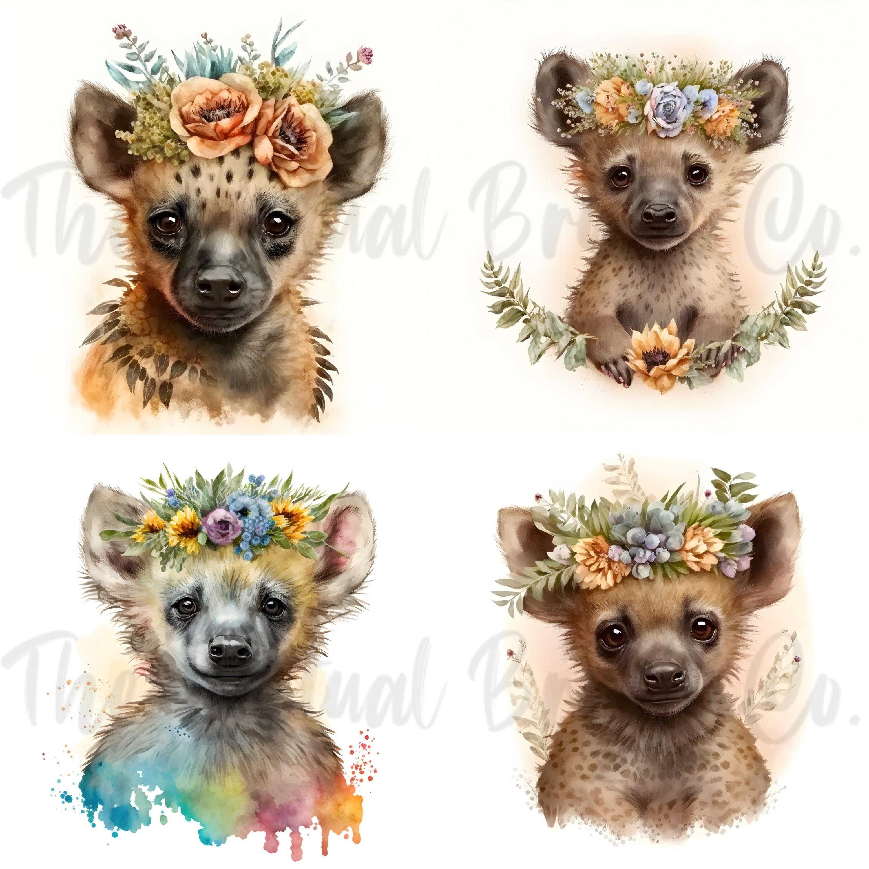 Safari Animals Clipart PNG Bundle, Baby Hyena PNG, Watercolor, Baby ...