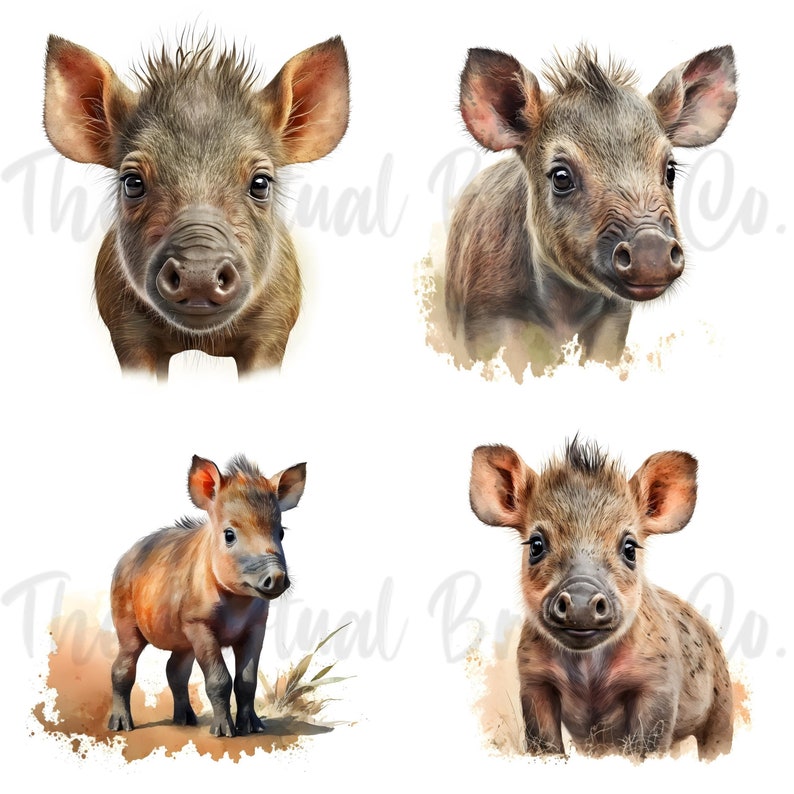 Safari Animals Clipart PNG Bundle, Baby Warthog PNG, Watercolor, Baby ...