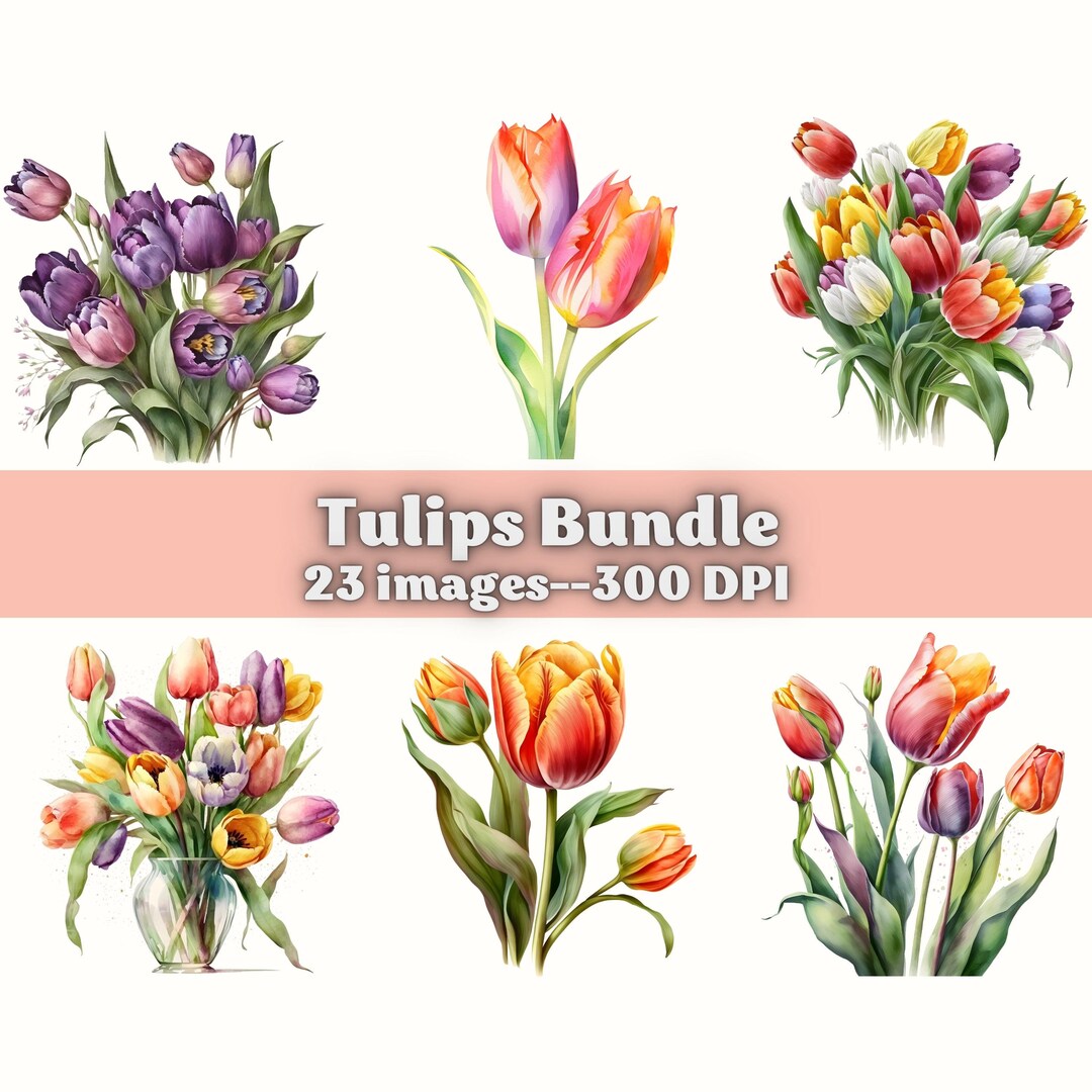 Tulips Clipart, Watercolor Tulips PNG, Flowers Clipart, Floral Clipart ...