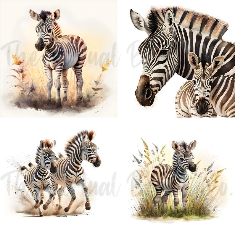 Safari Animals Clipart PNG Bundle, Baby Zebra PNG, Watercolor, Zebra ...
